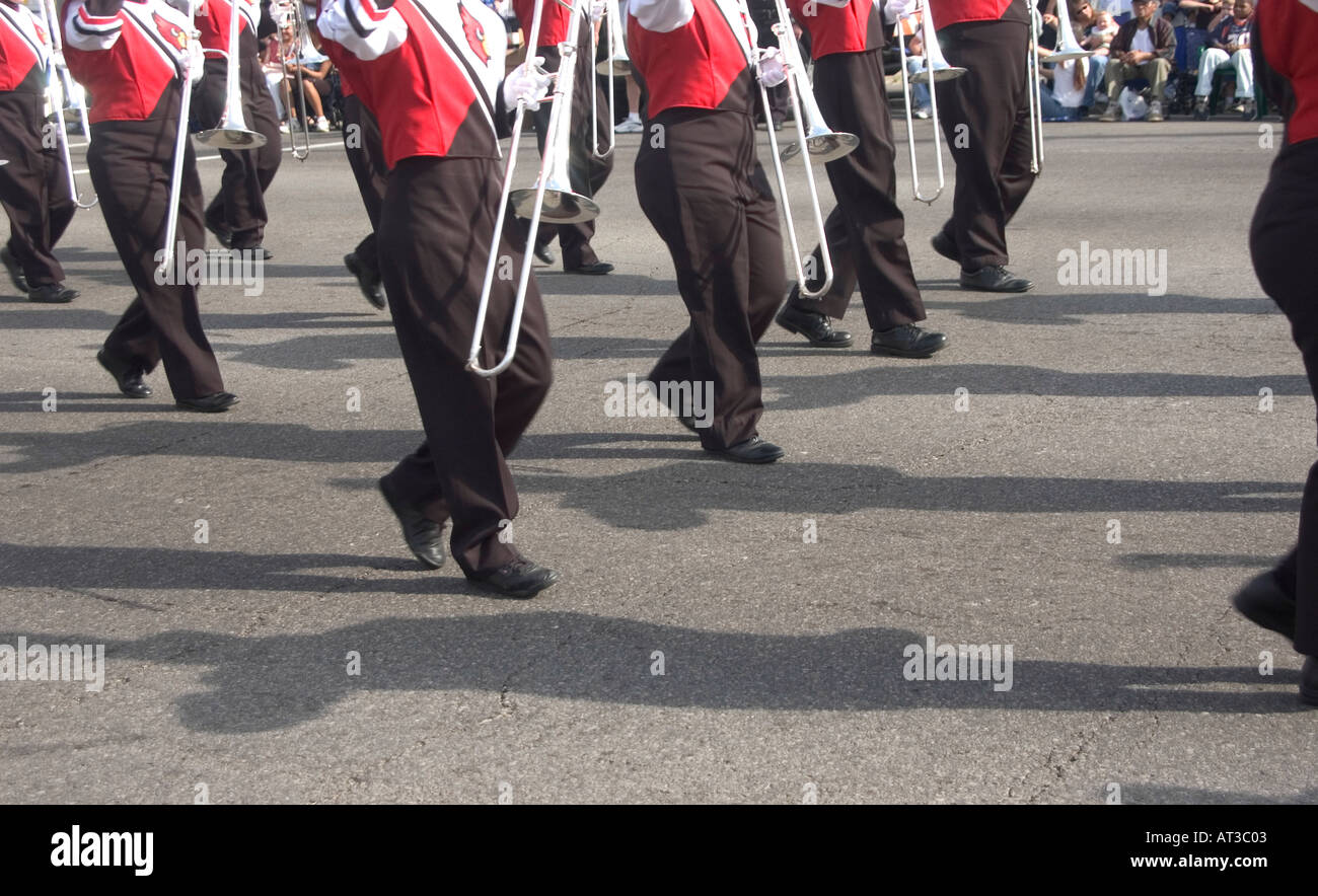 Legs of high school marching band in parade Stock Photo - Alamy
