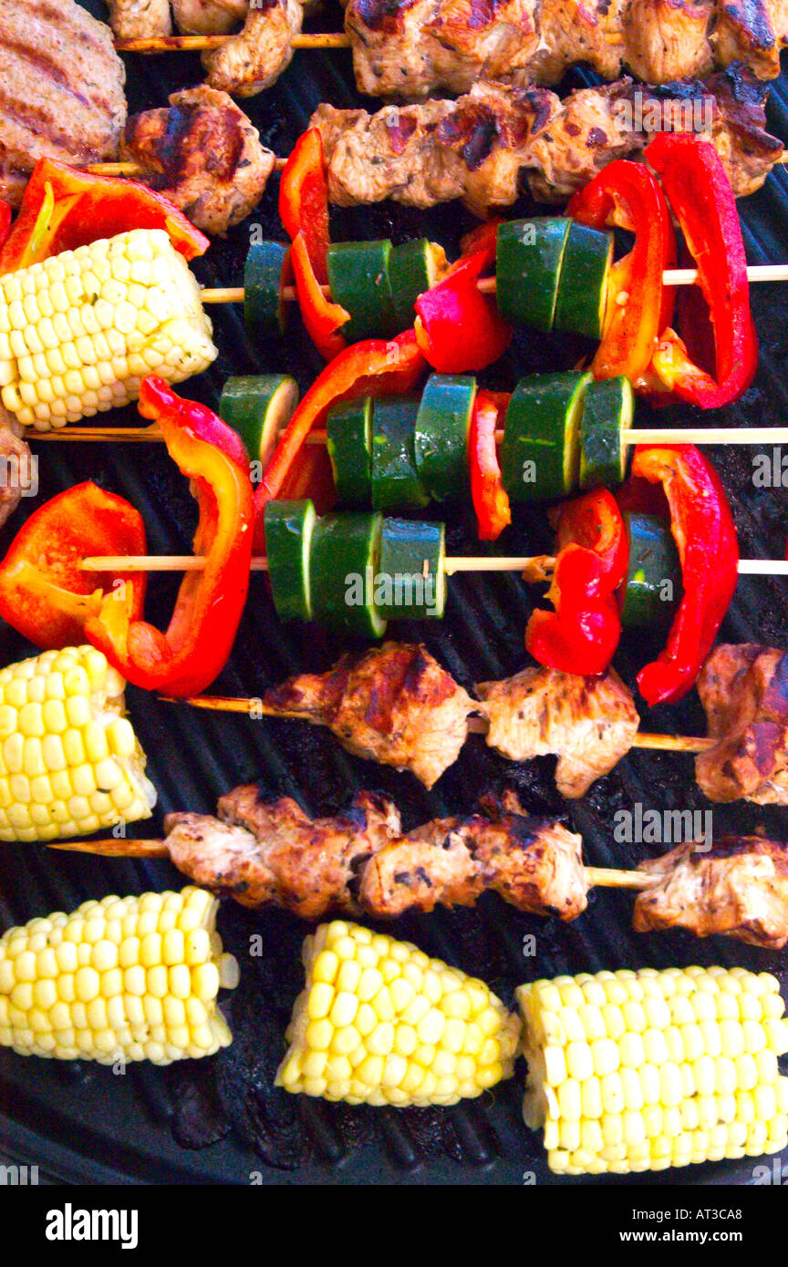 colorful BBQ food on grill Stock Photo - Alamy