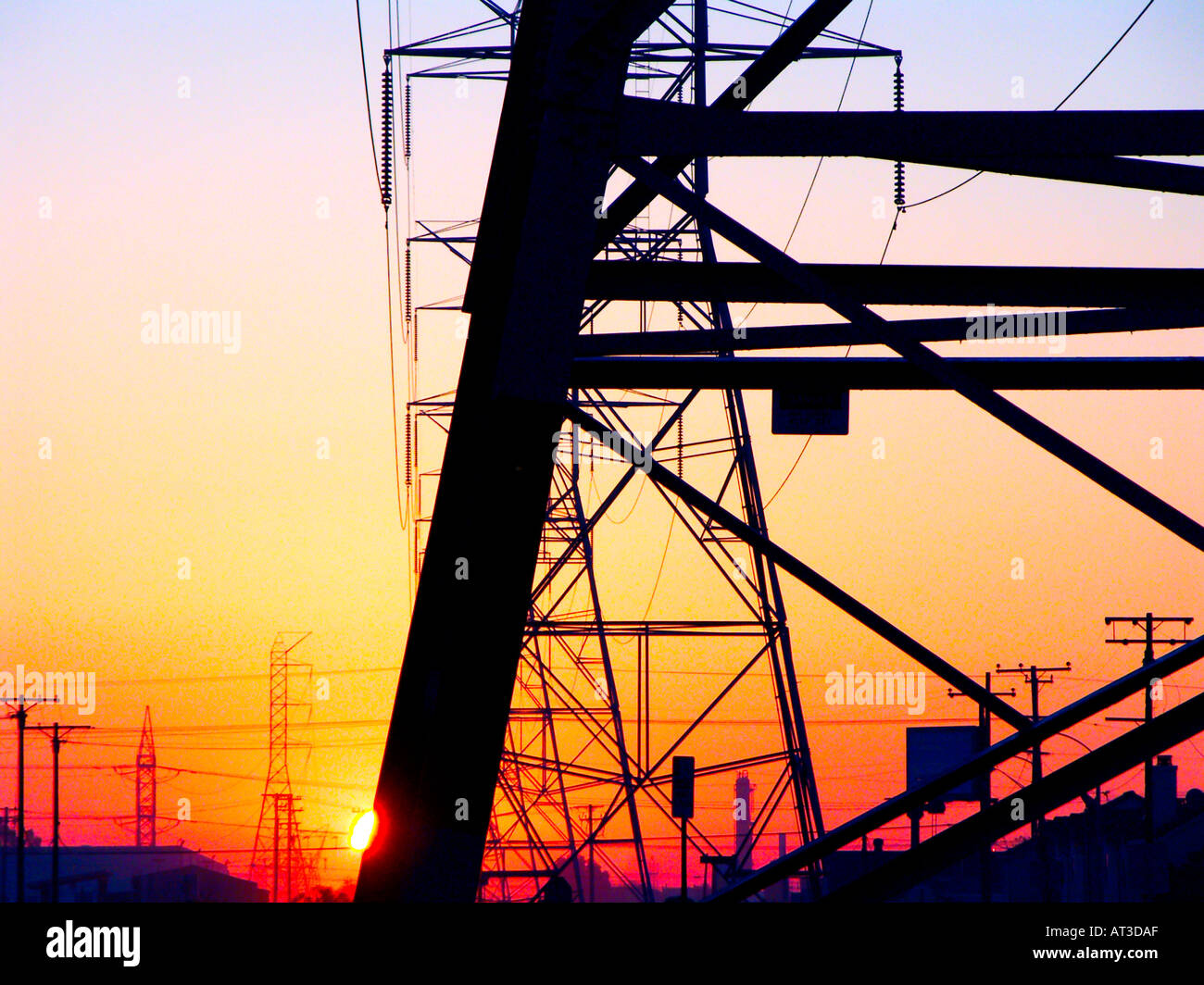 power lines silhouette in sunset Stock Photo - Alamy