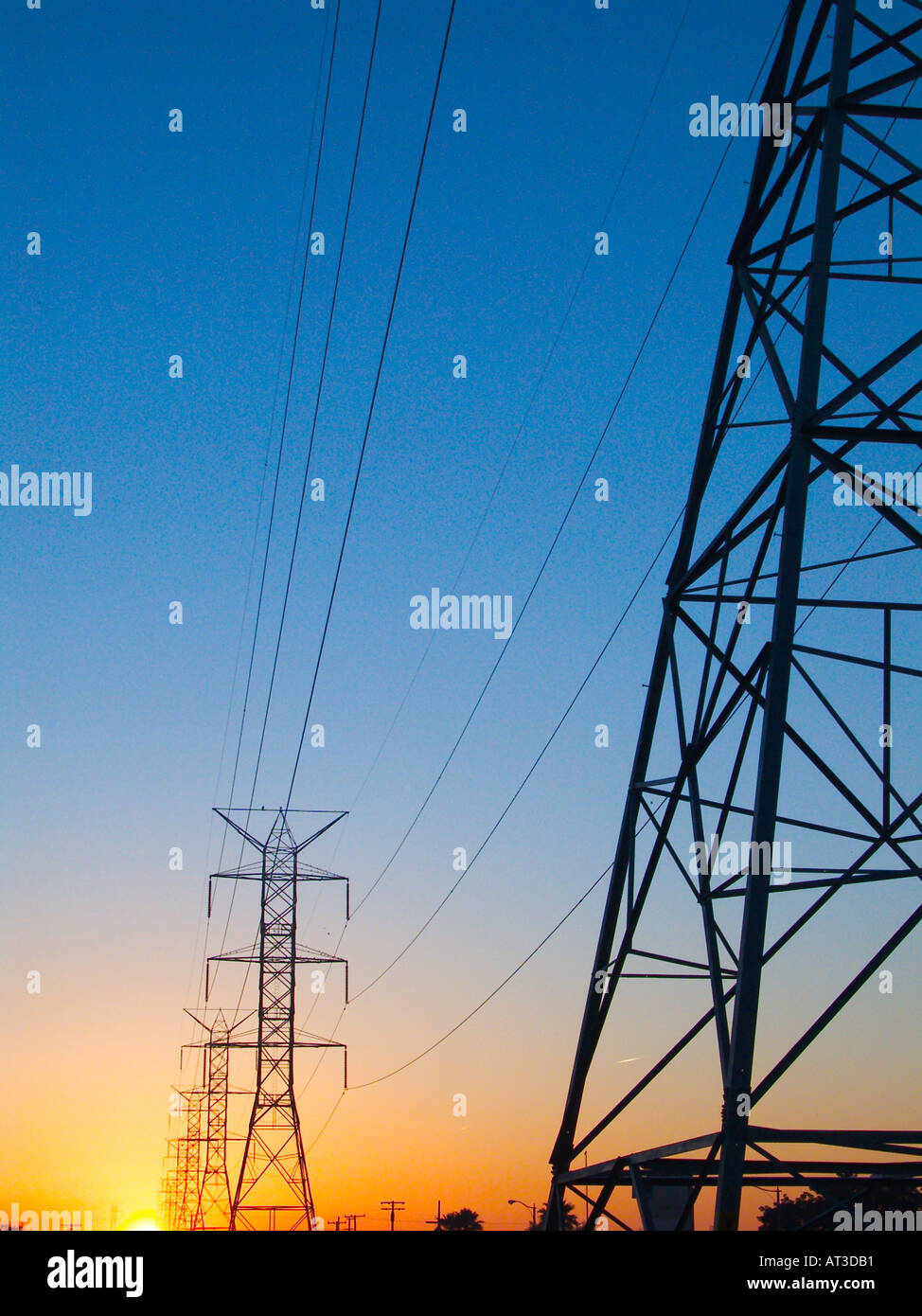 power lines silhouette in sunset Stock Photo - Alamy