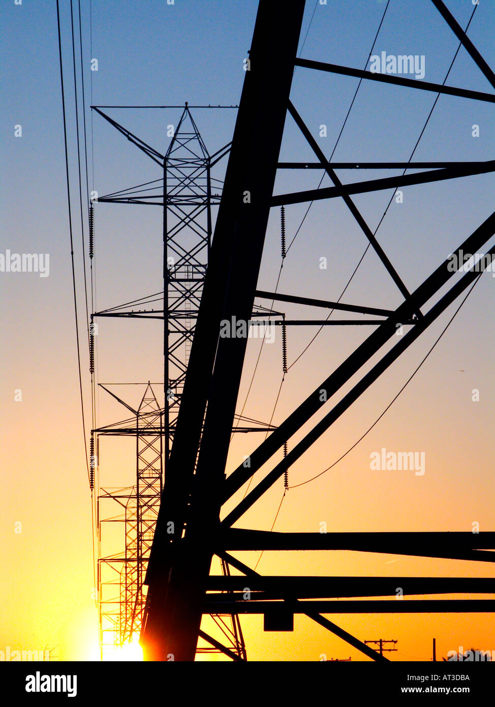 power lines silhouette in sunset Stock Photo - Alamy