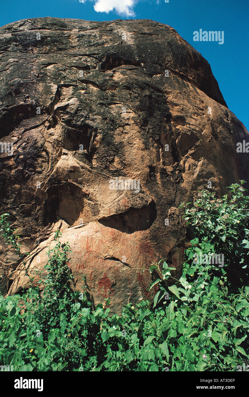 Huge granite boulder with recent Rock paintings by Samburu people Near ...