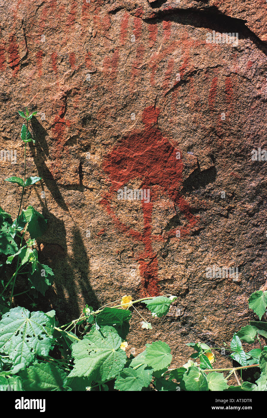 Close up of recent Rock Art painting human stick figure huge granite ...