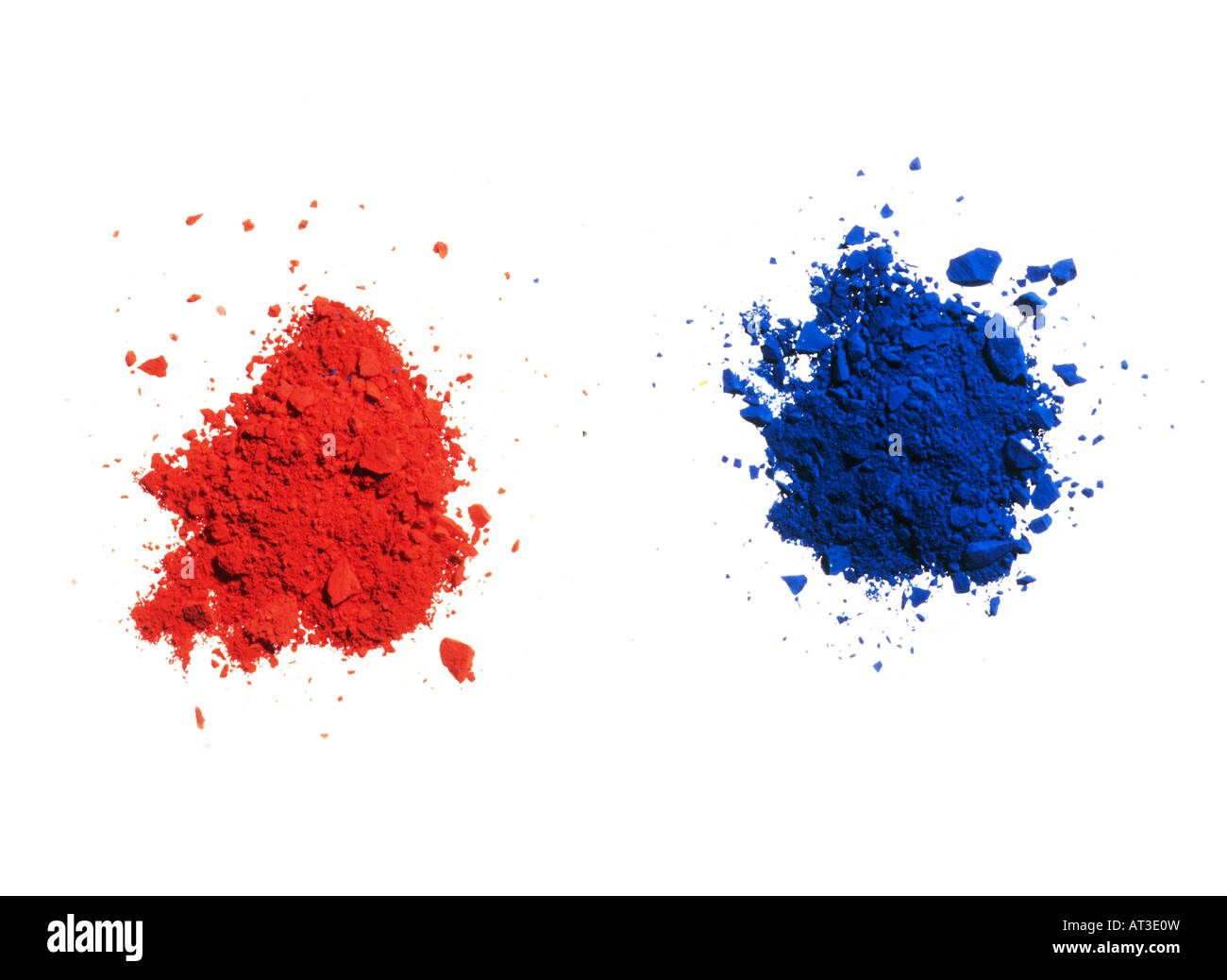 A red and a blue pile of powder paint Stock Photo - Alamy