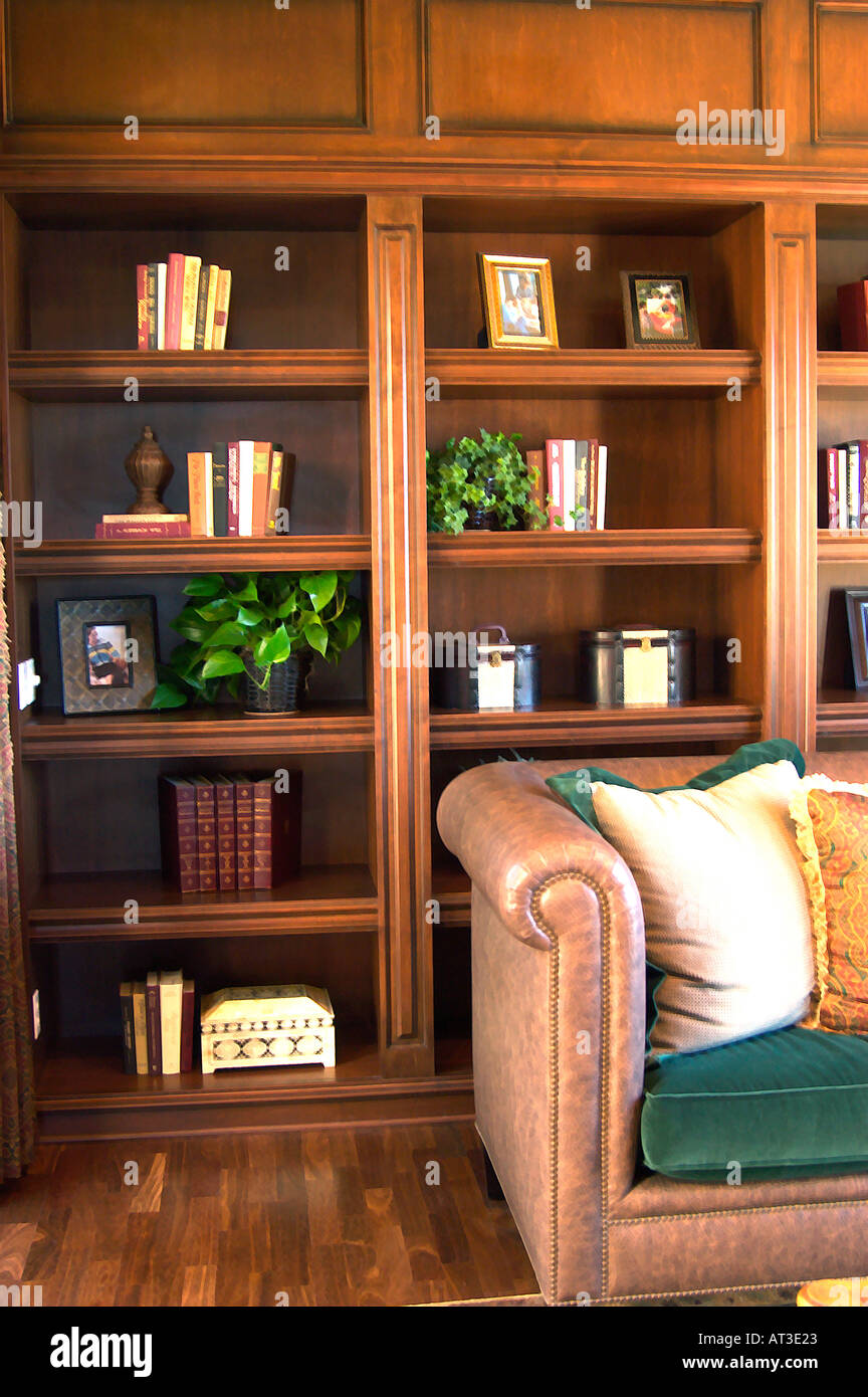 formal den with bookcase Stock Photo - Alamy