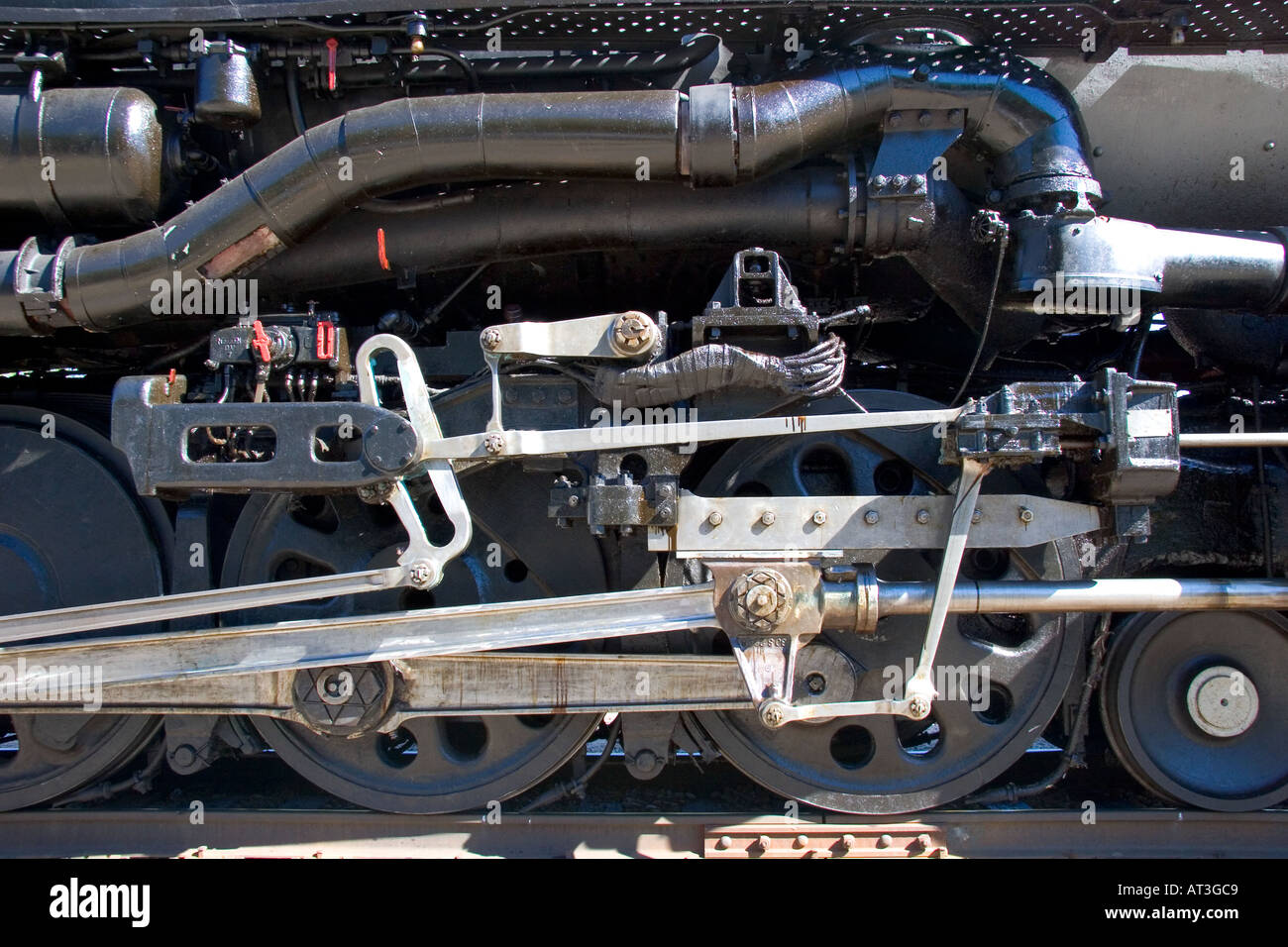 Close up detail of Historic Challenger locomotive steam engine during ...