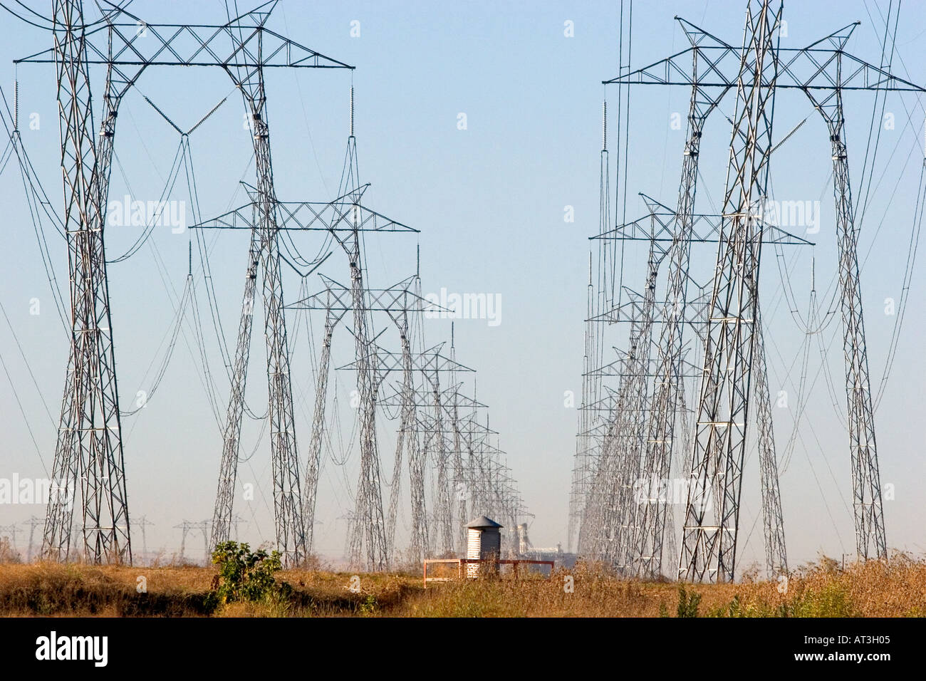 Electric power transmission lines near Richvale, California Stock Photo ...
