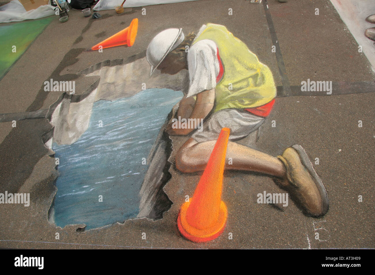 Roadworks Chalk Art Stock Photo - Alamy
