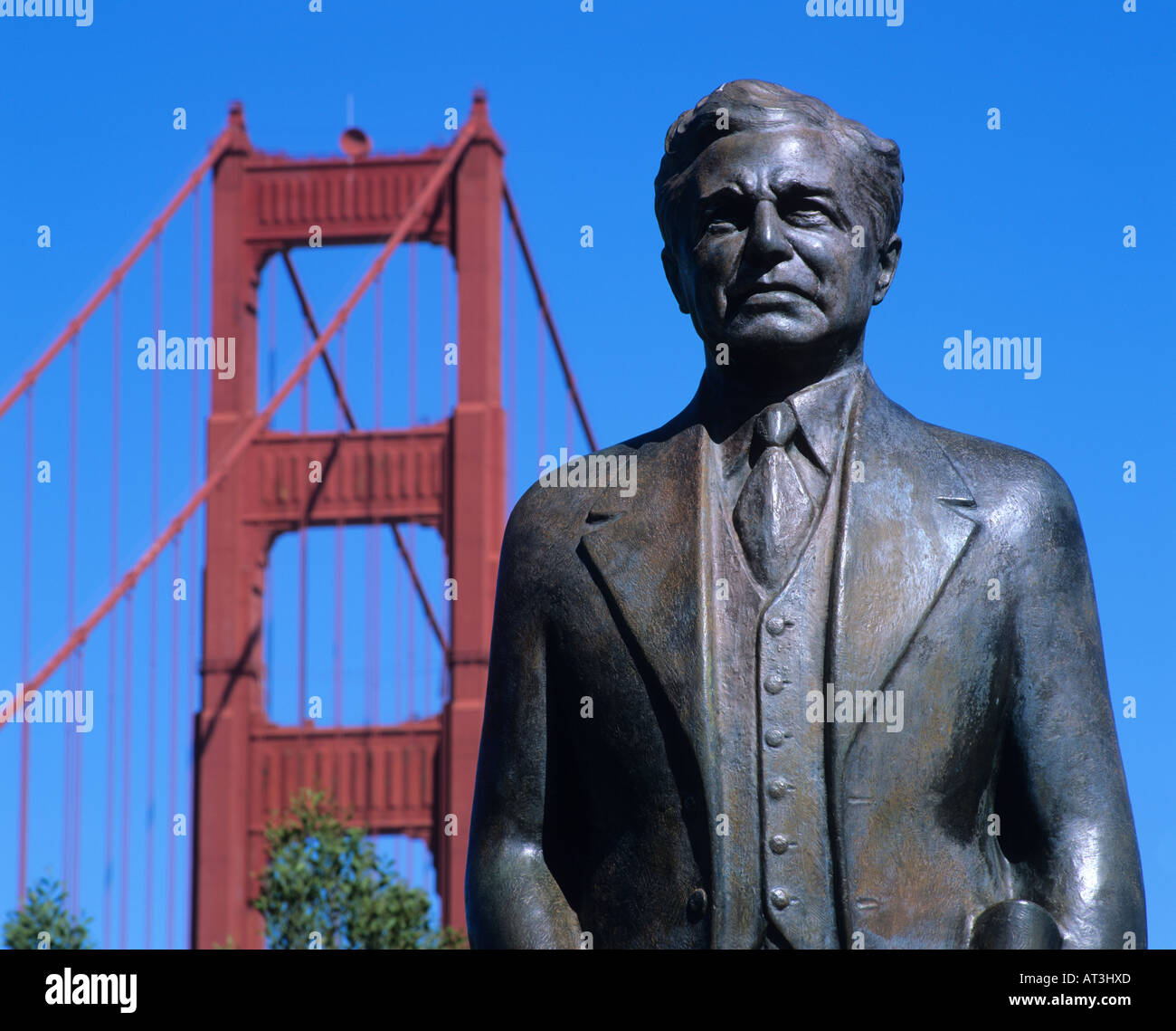 Golden Gate Bridge and Joseph Strauss statue San Francisco California ...