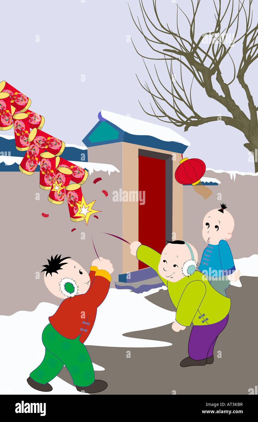 Kids setting fireworks Stock Photo - Alamy