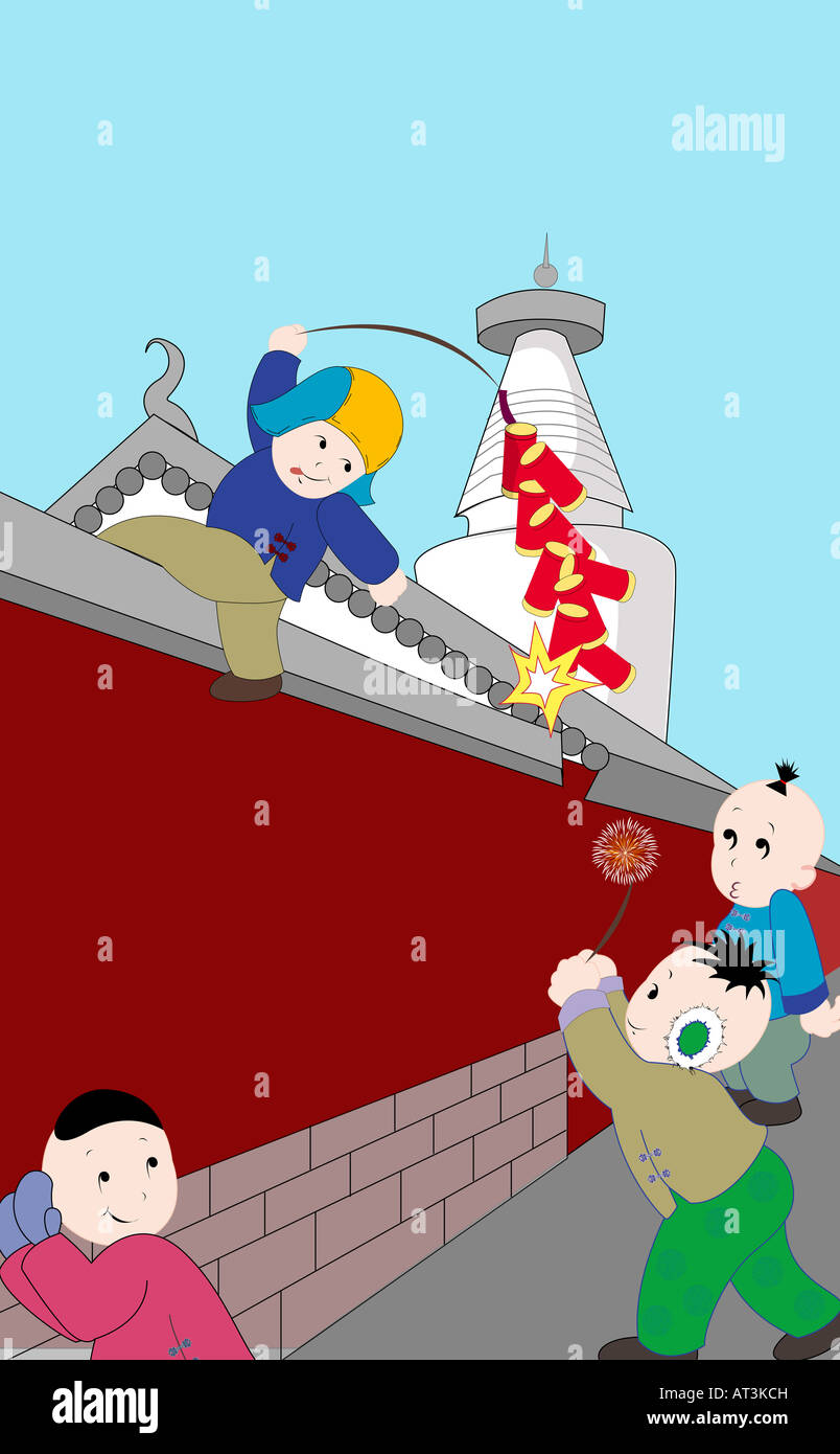 Kids setting fireworks Stock Photo - Alamy