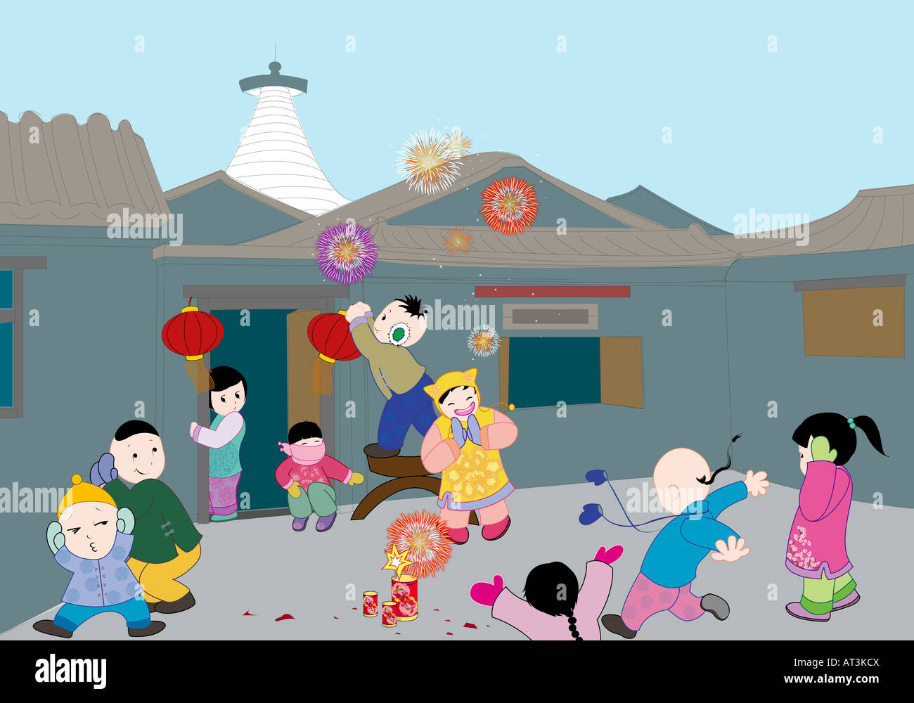 Kids setting fireworks Stock Photo - Alamy