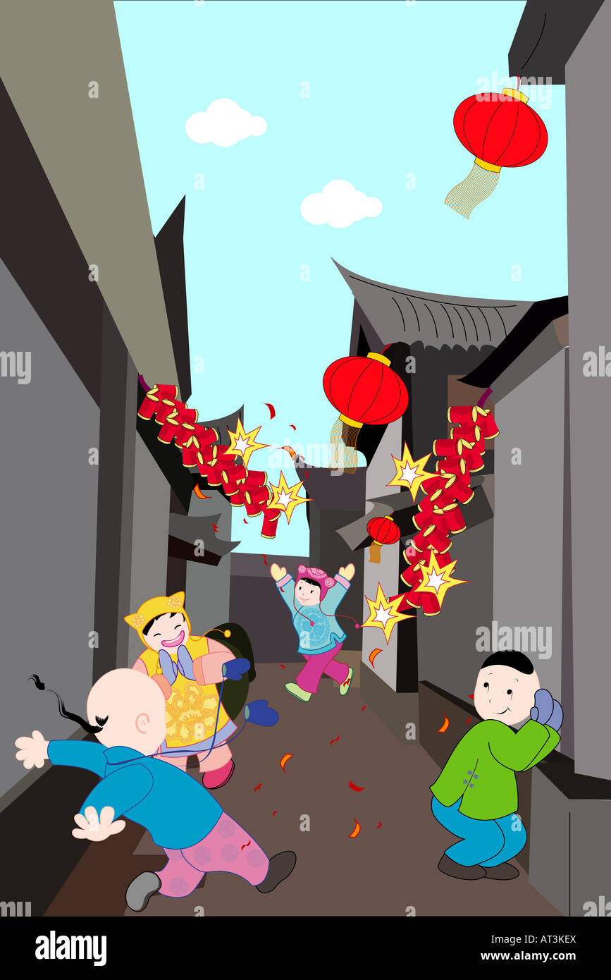 Kids setting fireworks Stock Photo - Alamy