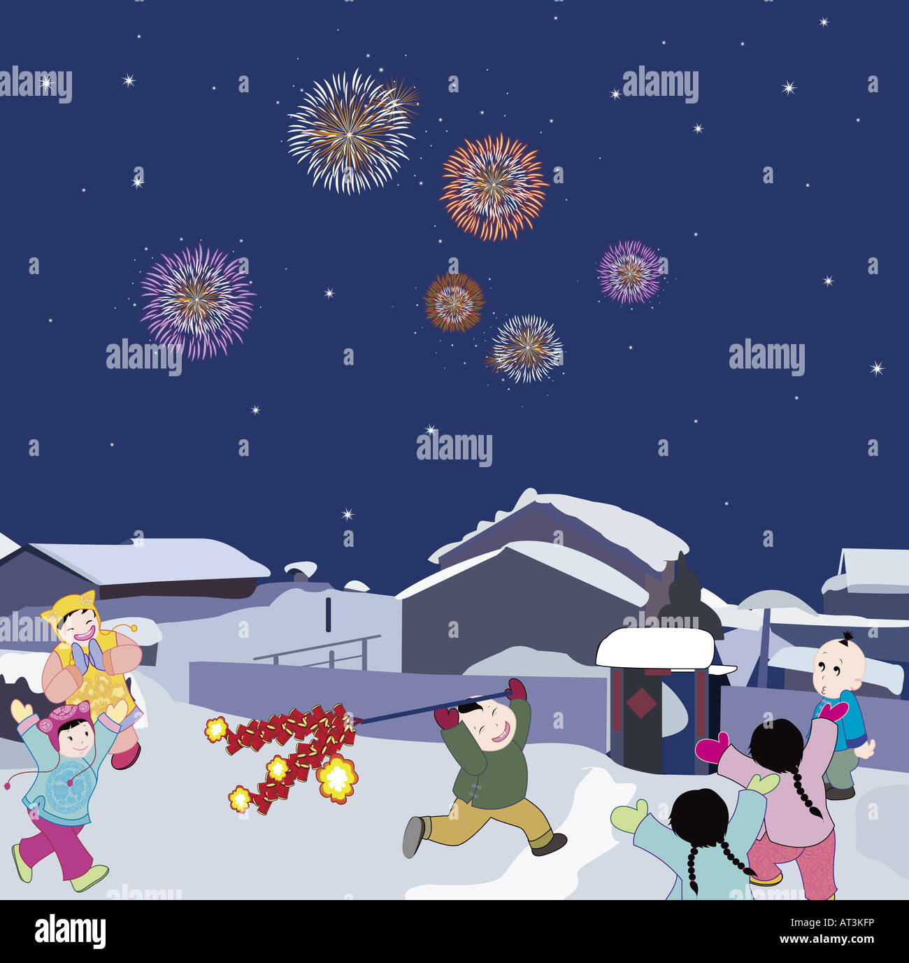 Kids setting fireworks Stock Photo - Alamy