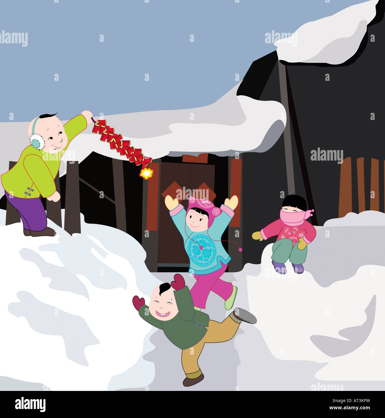 Kids setting fireworks Stock Photo - Alamy