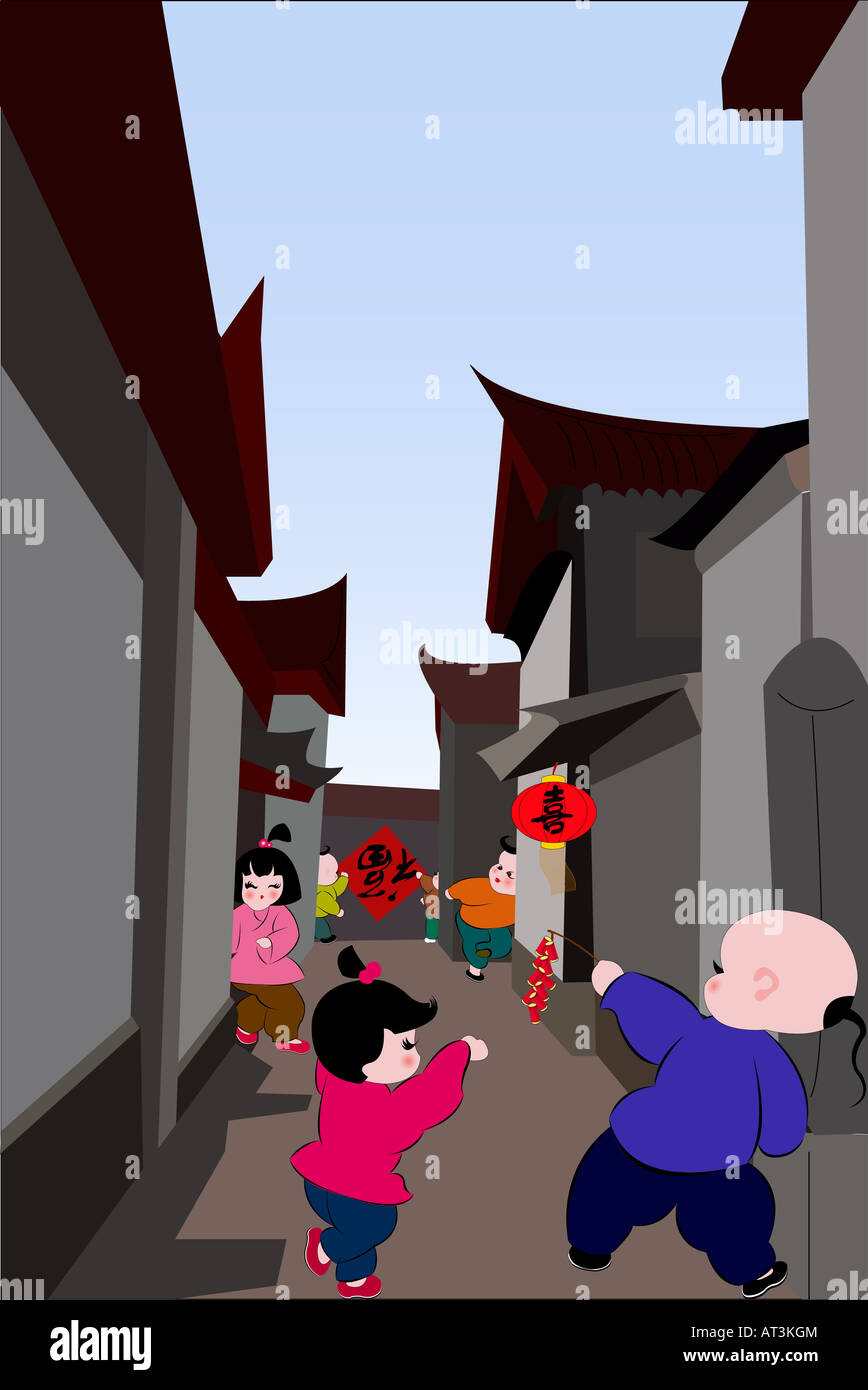 Kids celebrating Spring Festival Stock Photo - Alamy