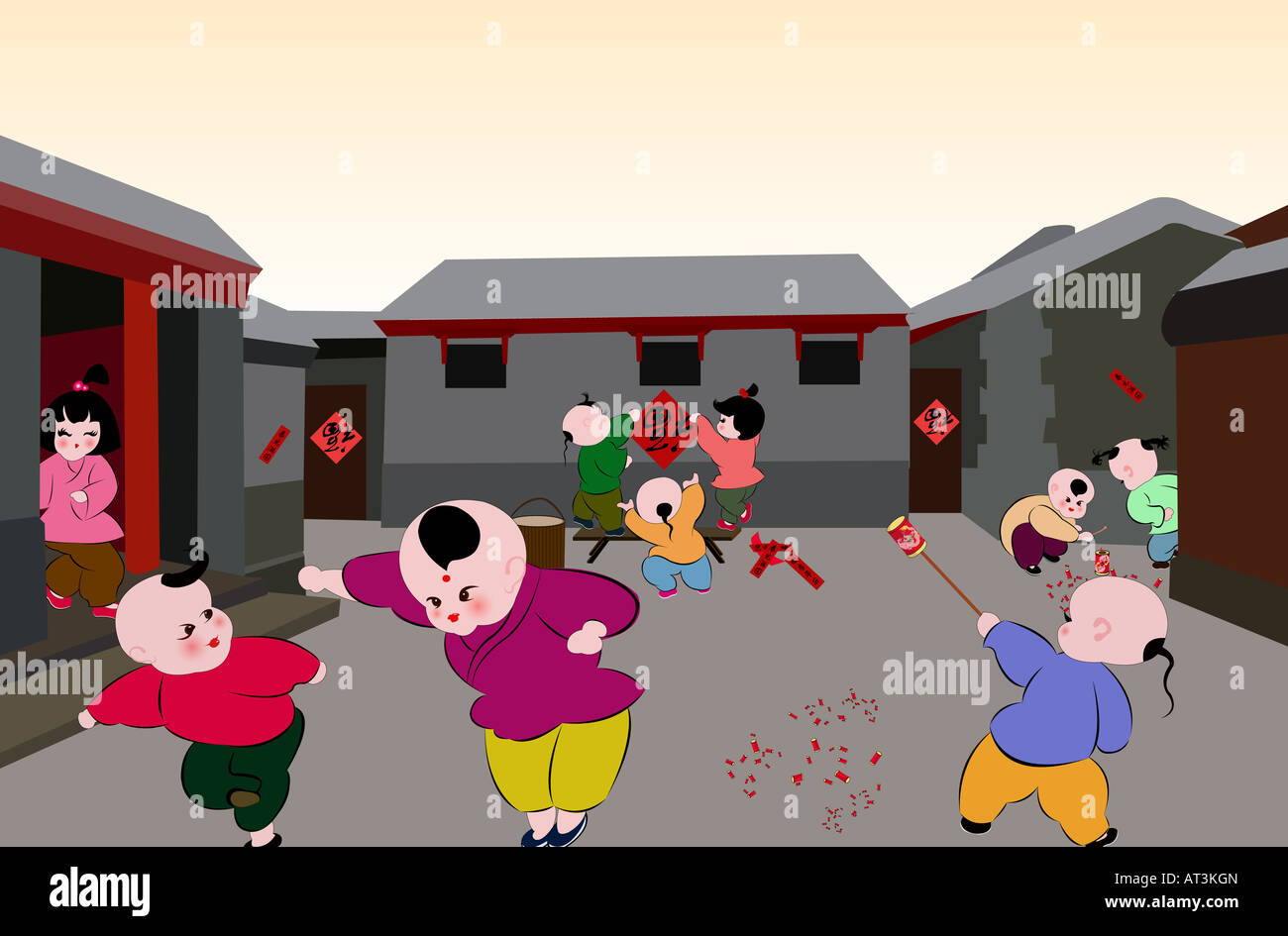 Kids celebrating Spring Festival Stock Photo - Alamy