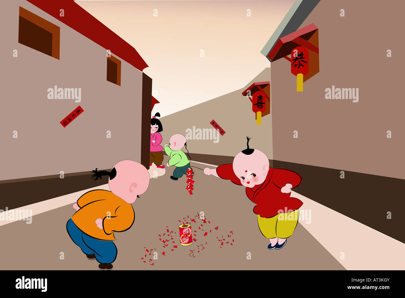 Kids celebrating Spring Festival Stock Photo - Alamy