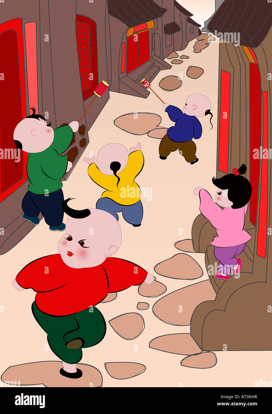 Kids celebrating Spring Festival Stock Photo - Alamy