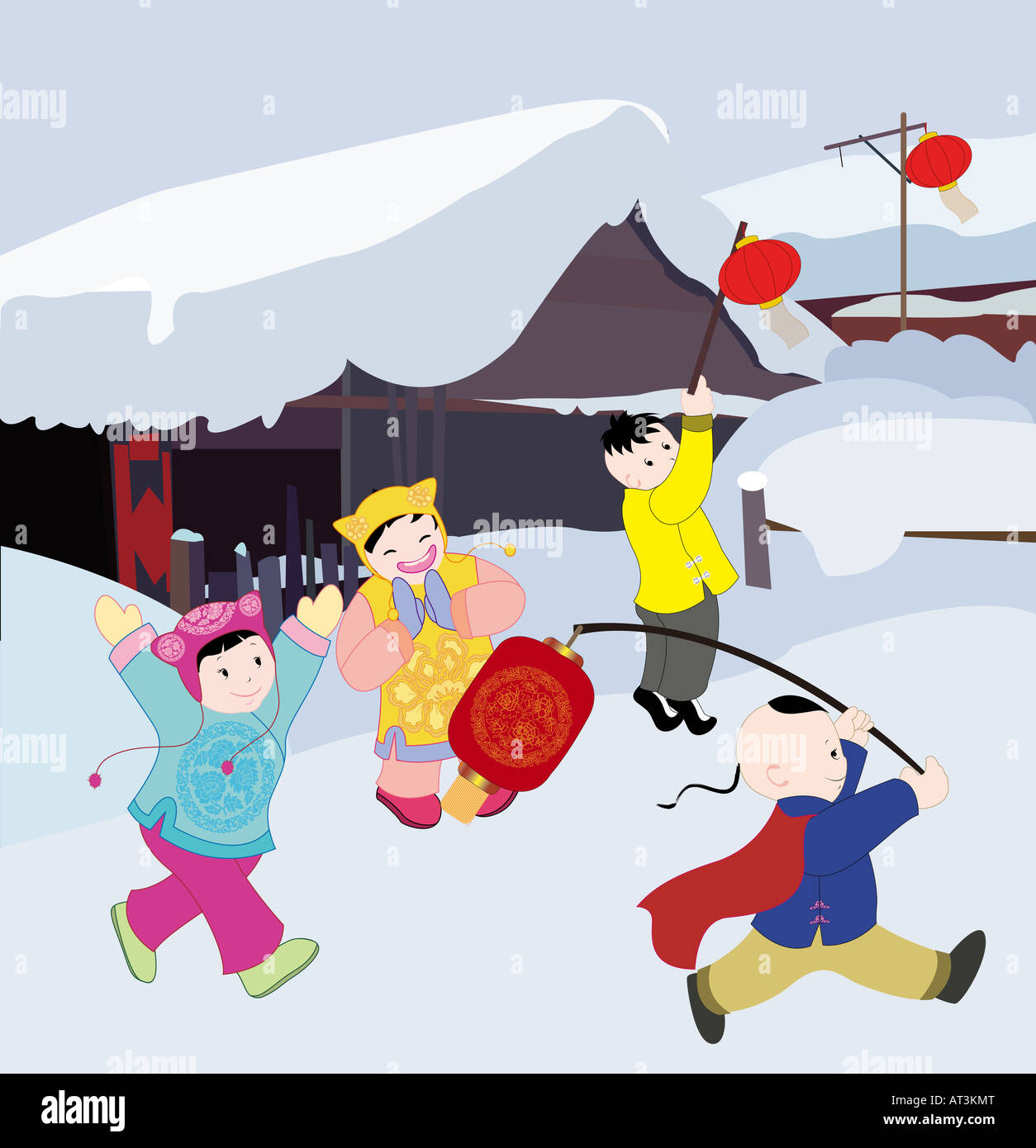 Kids celebrating Spring Festival Stock Photo - Alamy