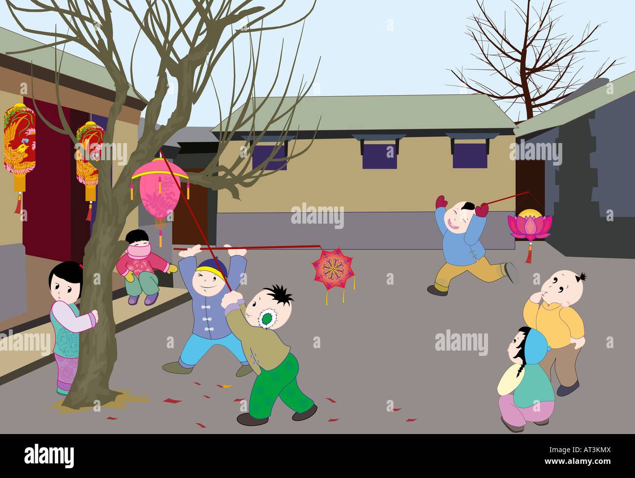 Kids celebrating Spring Festival Stock Photo - Alamy