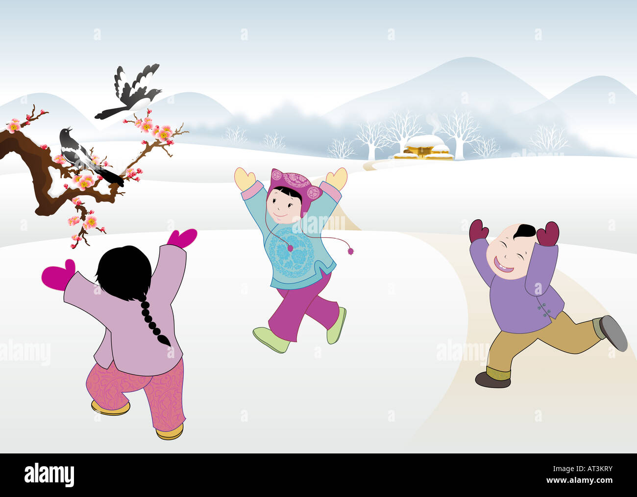 Kids celebrating Spring Festival Stock Photo - Alamy