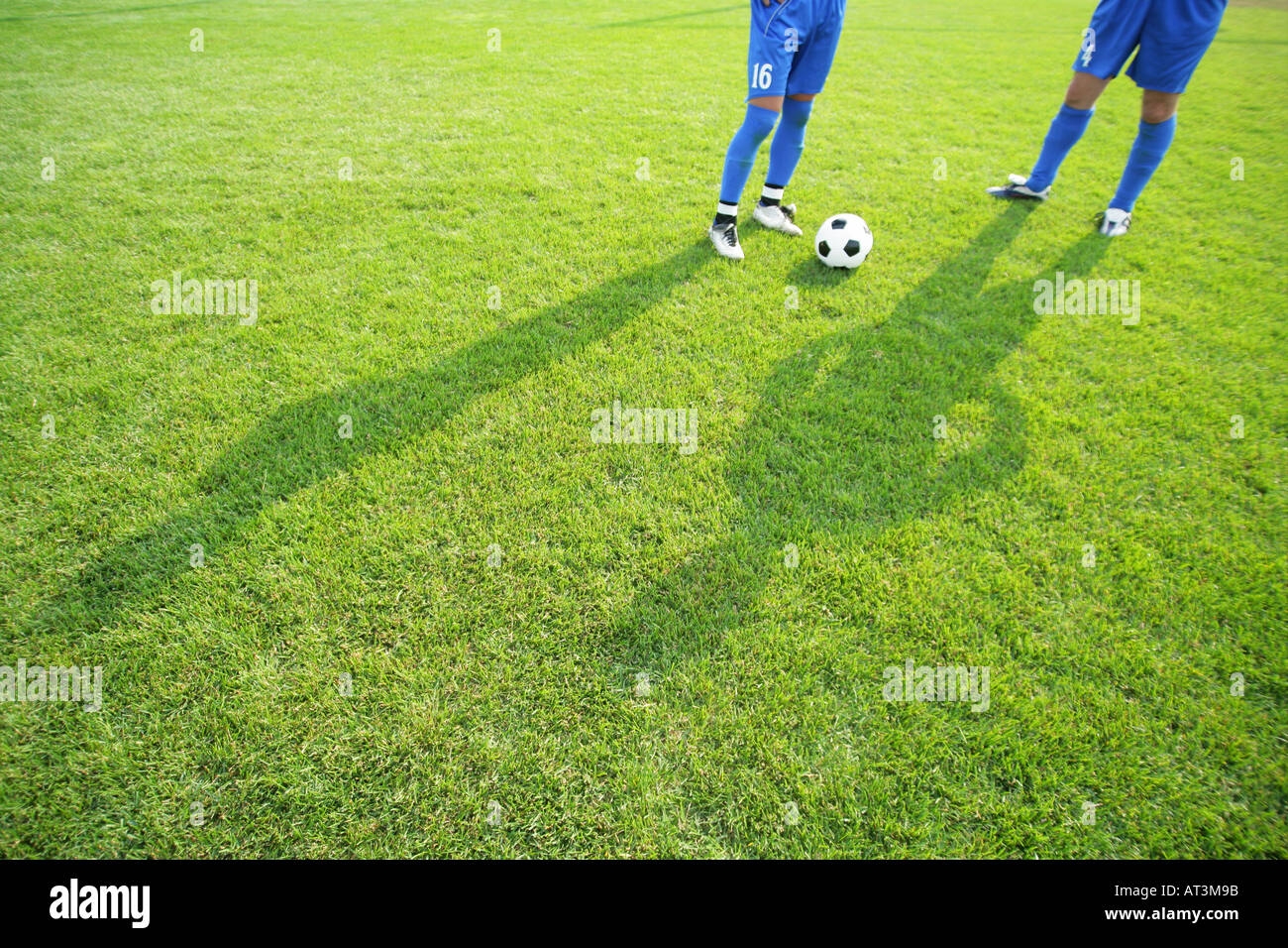 Shadows of two soccer players with ball Stock Photo - Alamy
