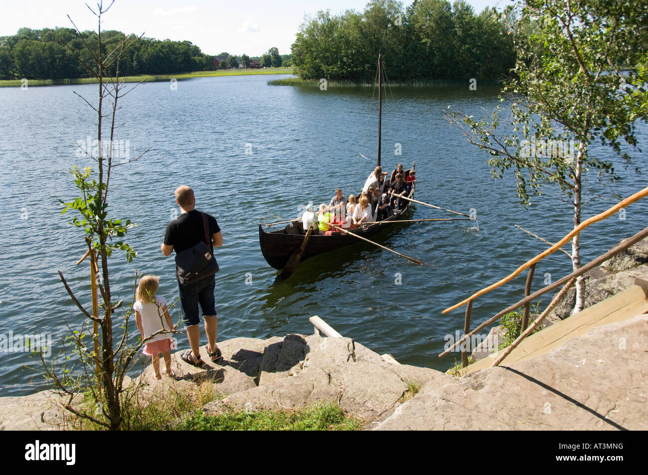 Excursion with Viking ship at a Viking theme park in Sweden Stock Photo ...