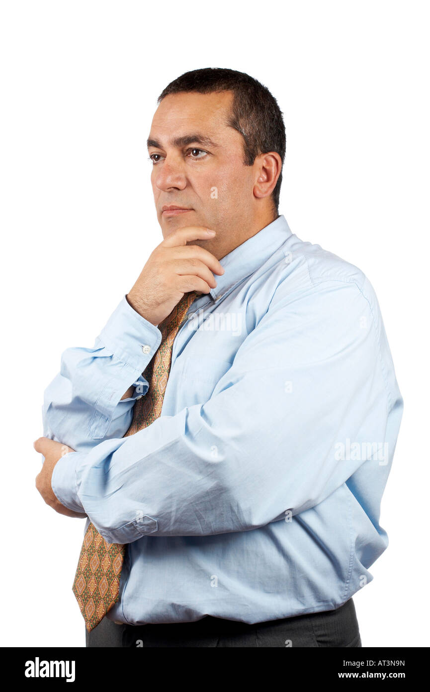 Serious business man thinking over a white background Stock Photo - Alamy