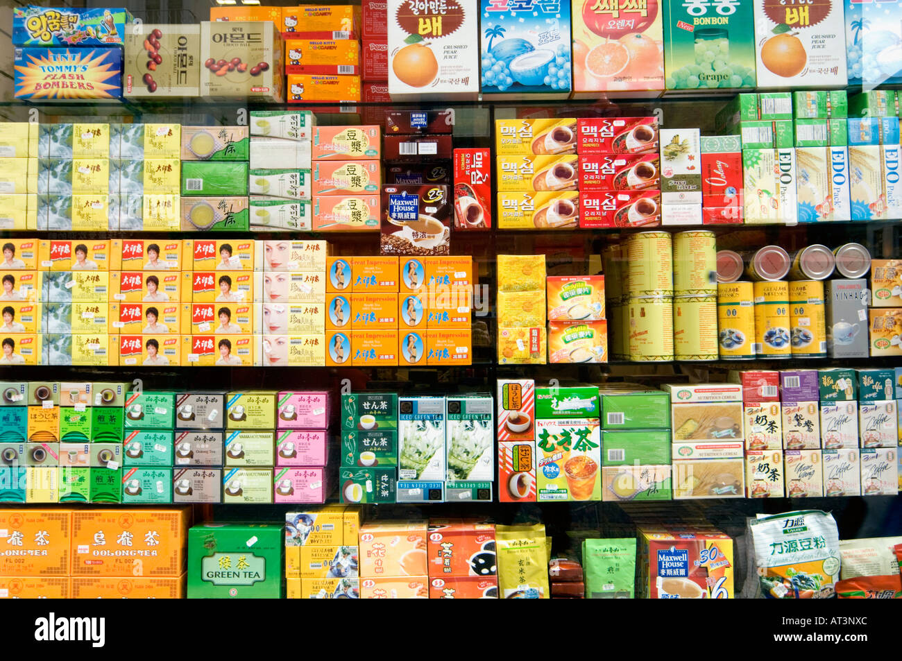 chinese china food packets on display in shop window chinatown london ...