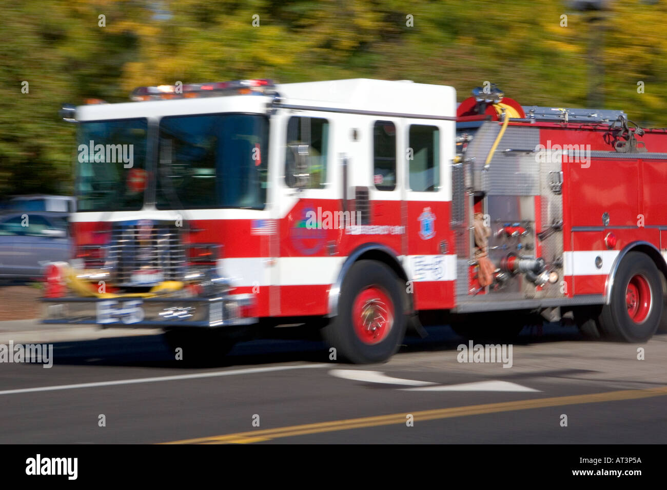 A fire truck in motion responding to an alarm. Boise, Idaho Stock Photo ...