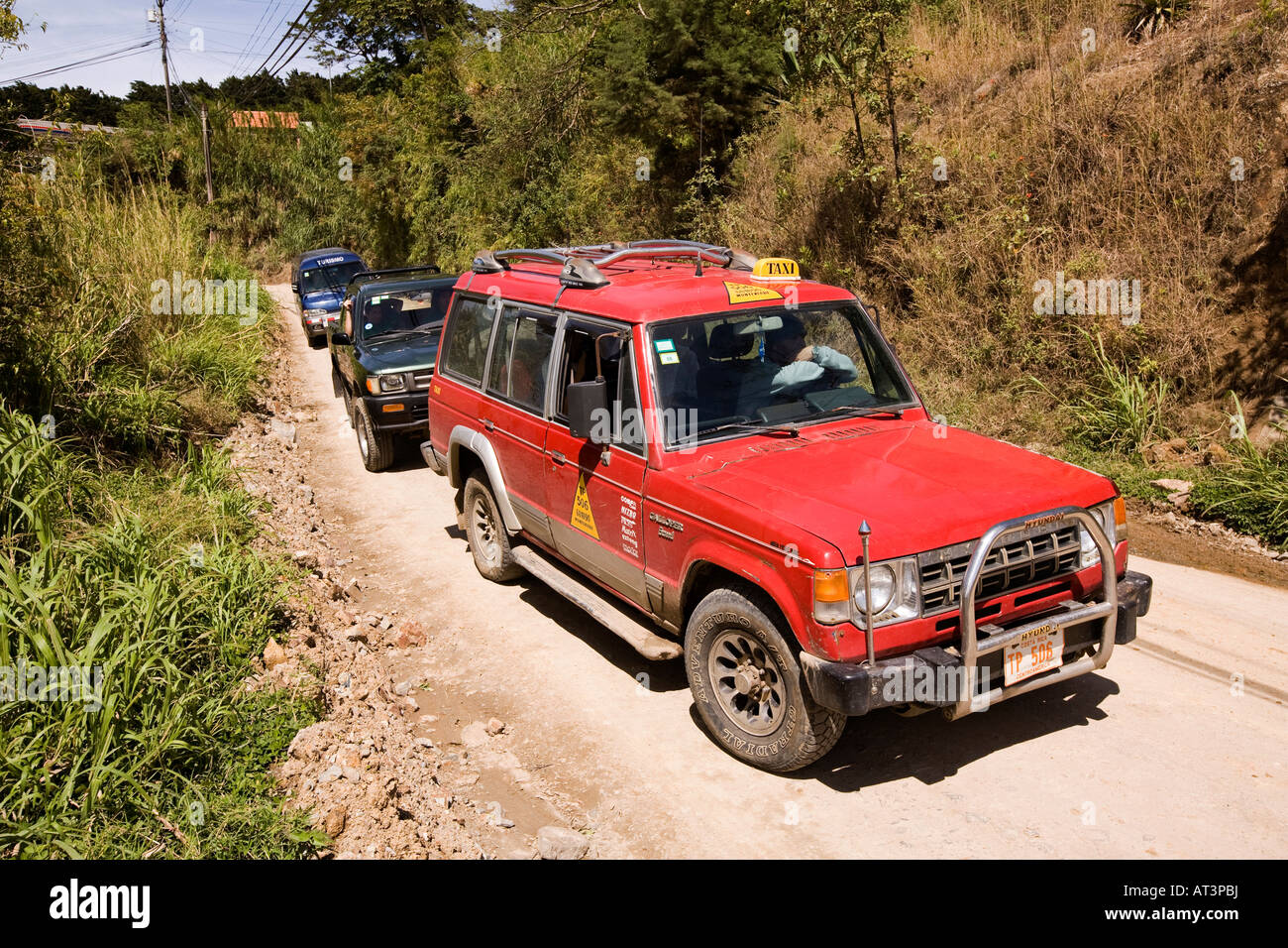 Costa Rica Monteverde four wheel drive taxi in queue of traffic on ...