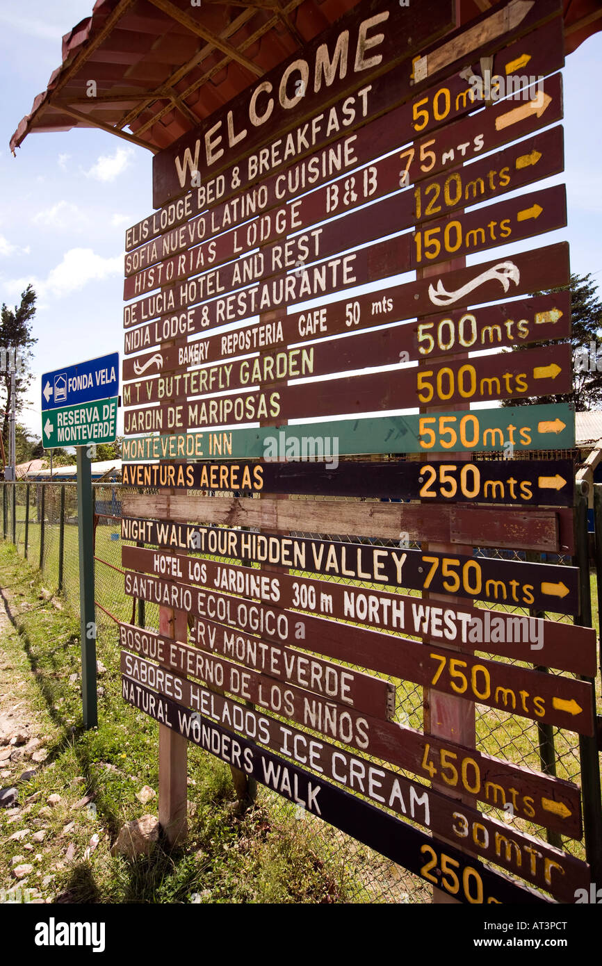 Costa Rica Monteverde signboard showing local tourist attractions Stock ...
