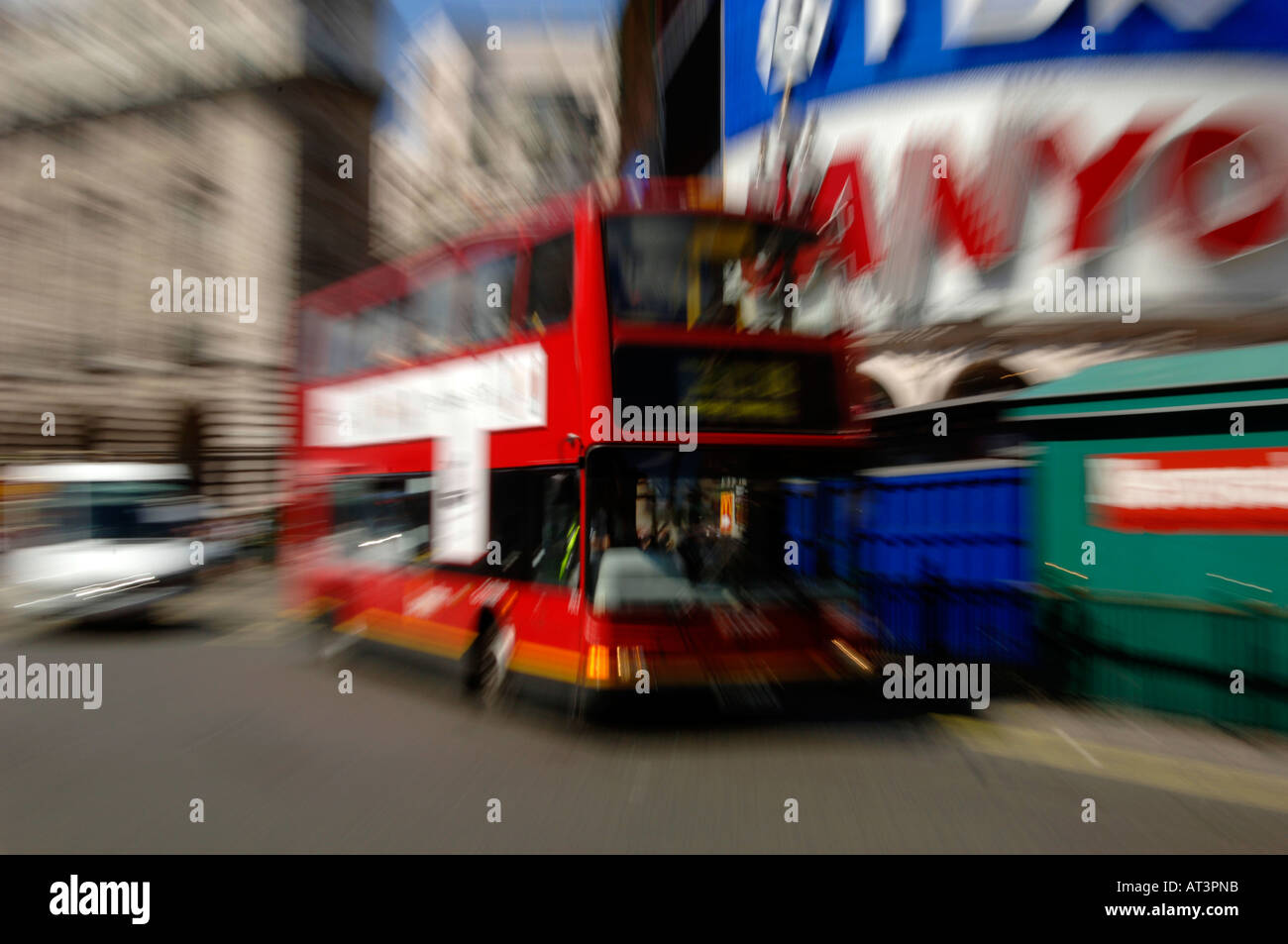 double decker red bus in piccadilly square london england uk zoom ...