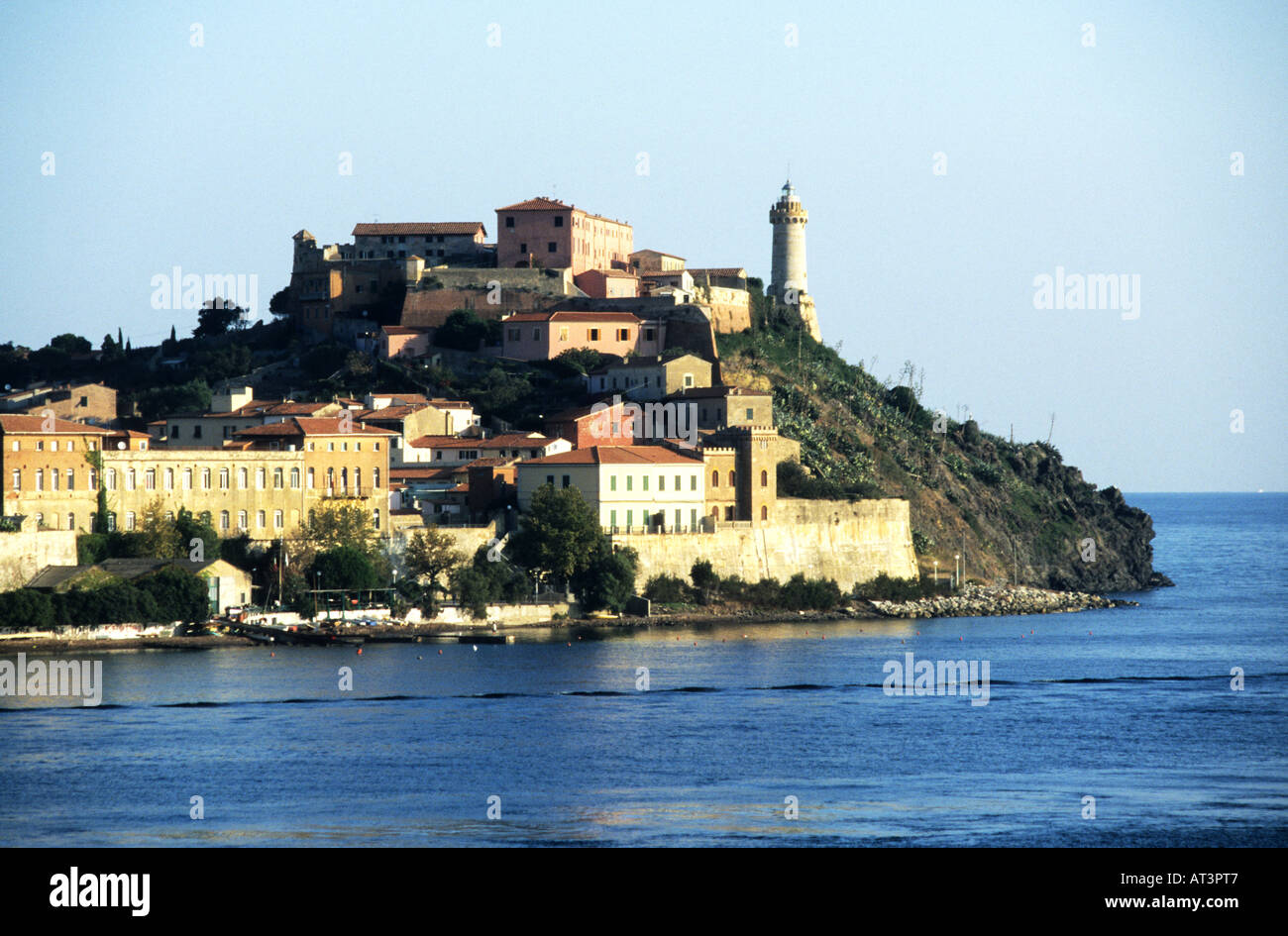 The fort at the entrance to Elba harbor and port.Mediterranean Sea ...