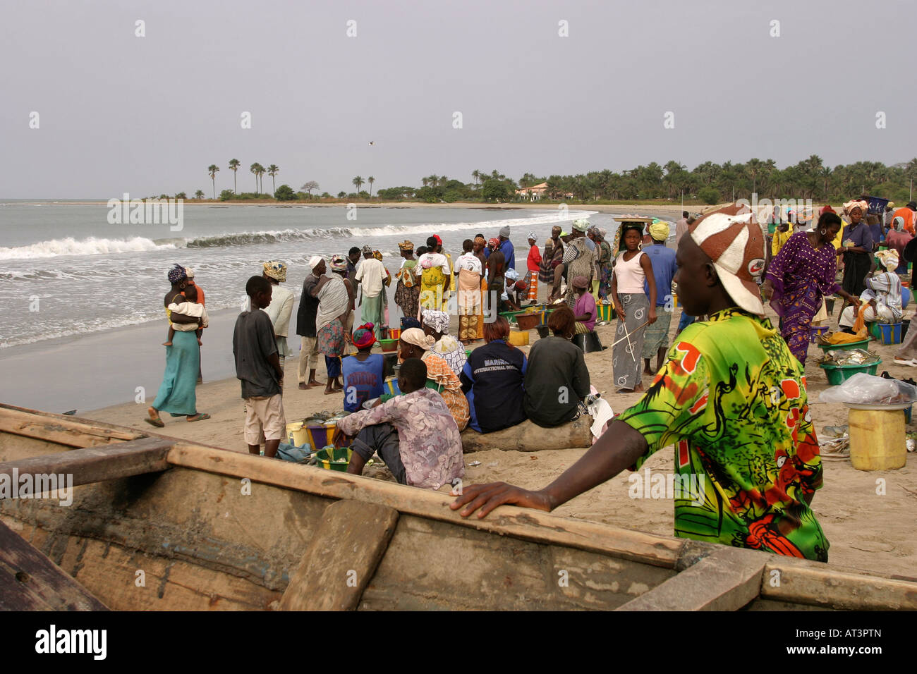 The Gambia Gunjur fishing villagers awaiting return of boats Stock ...