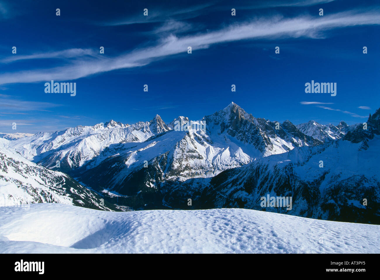 the Aiguille Verte from le Brevent nr Chamonix Massif du Mont Blanc ...