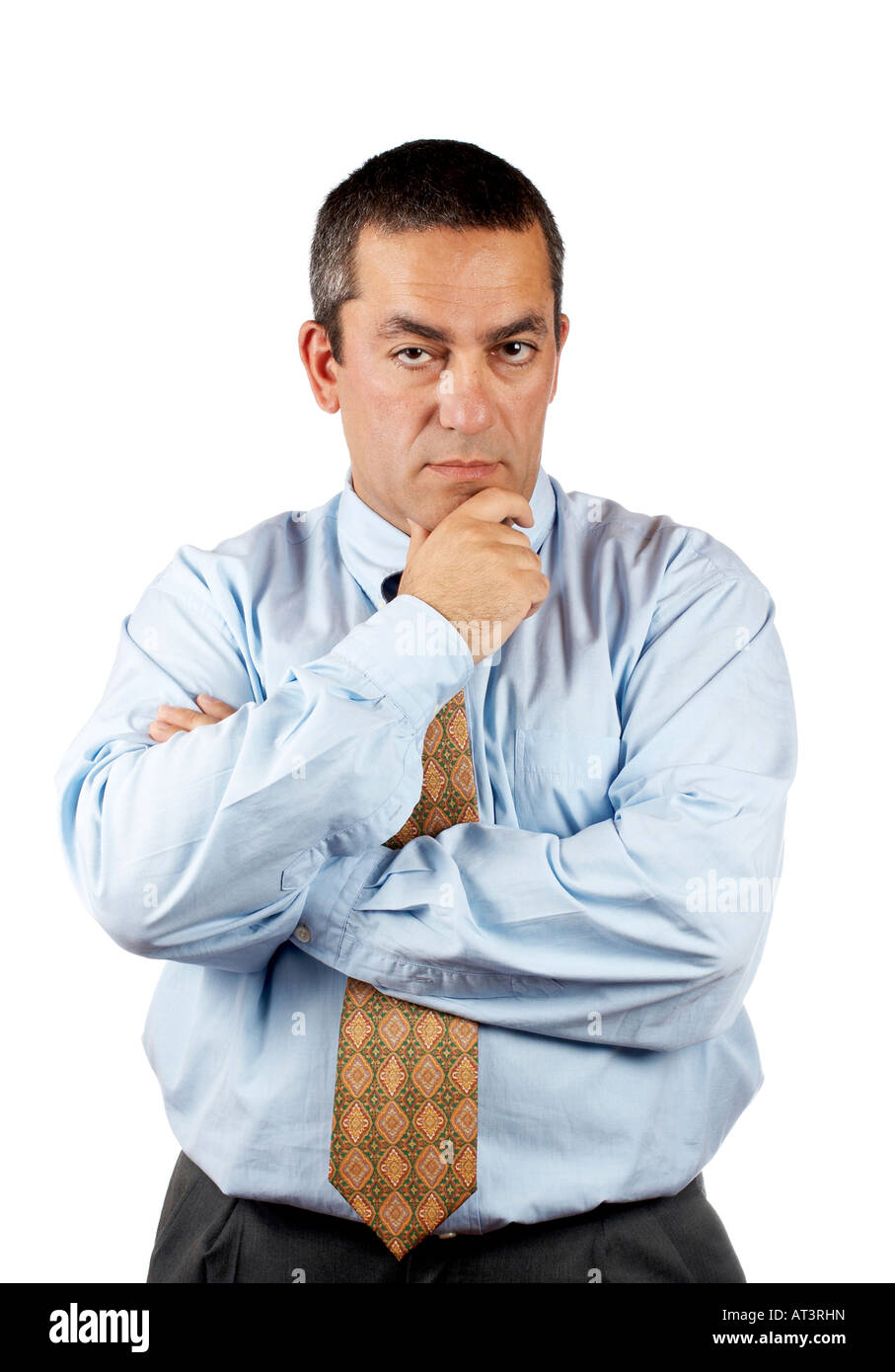 Serious business man thinking over a white background Stock Photo - Alamy