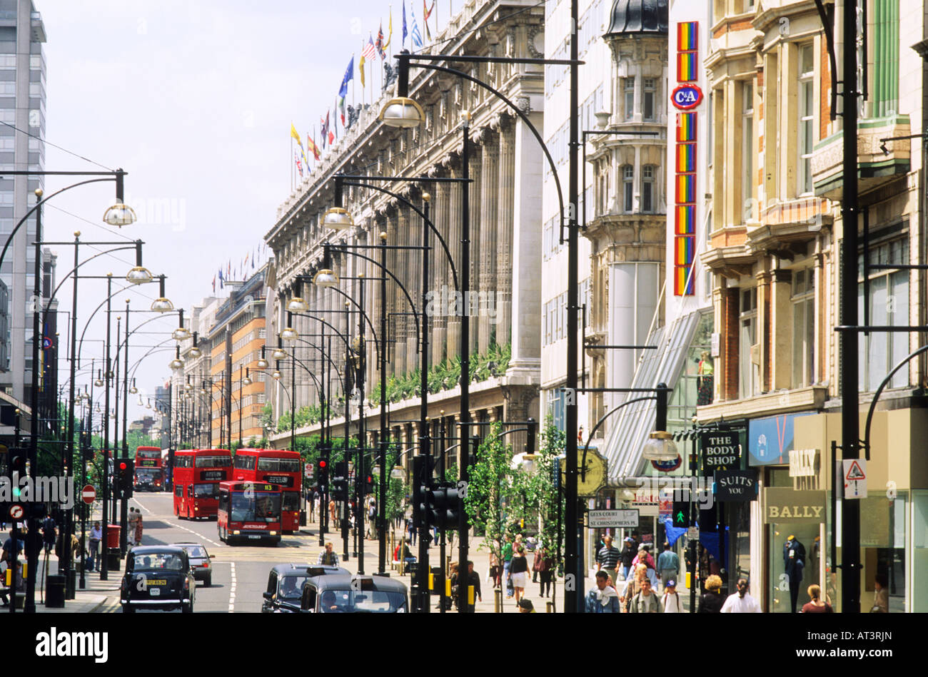 Oxford Street Red Busses London West End Black Taxis England UK shops ...
