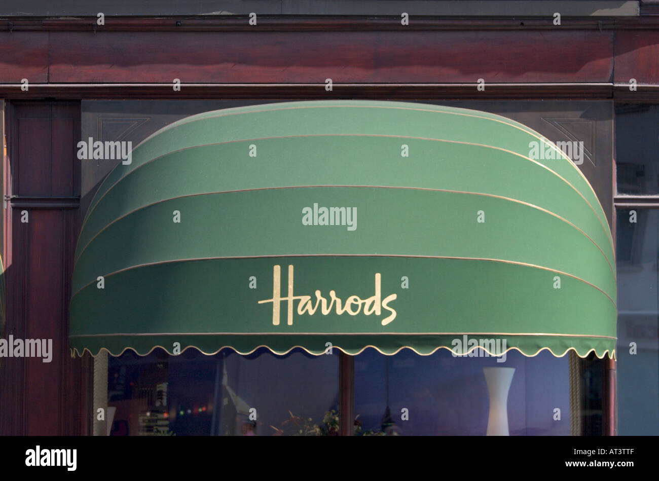 Awning over Harrods department store window Knightsbridge London Stock ...