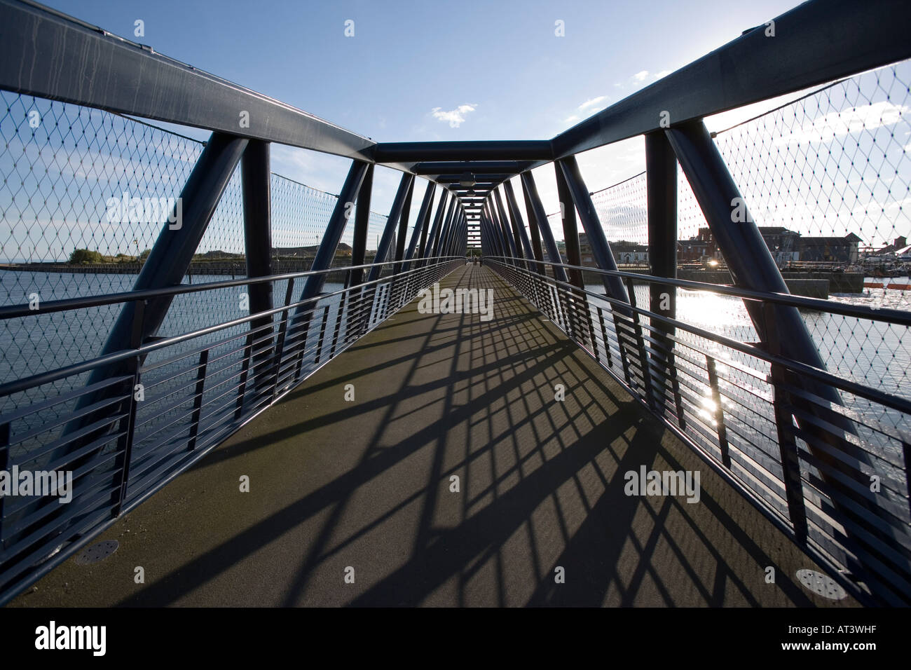 Metal footbridge Swansea docks Wales Stock Photo - Alamy