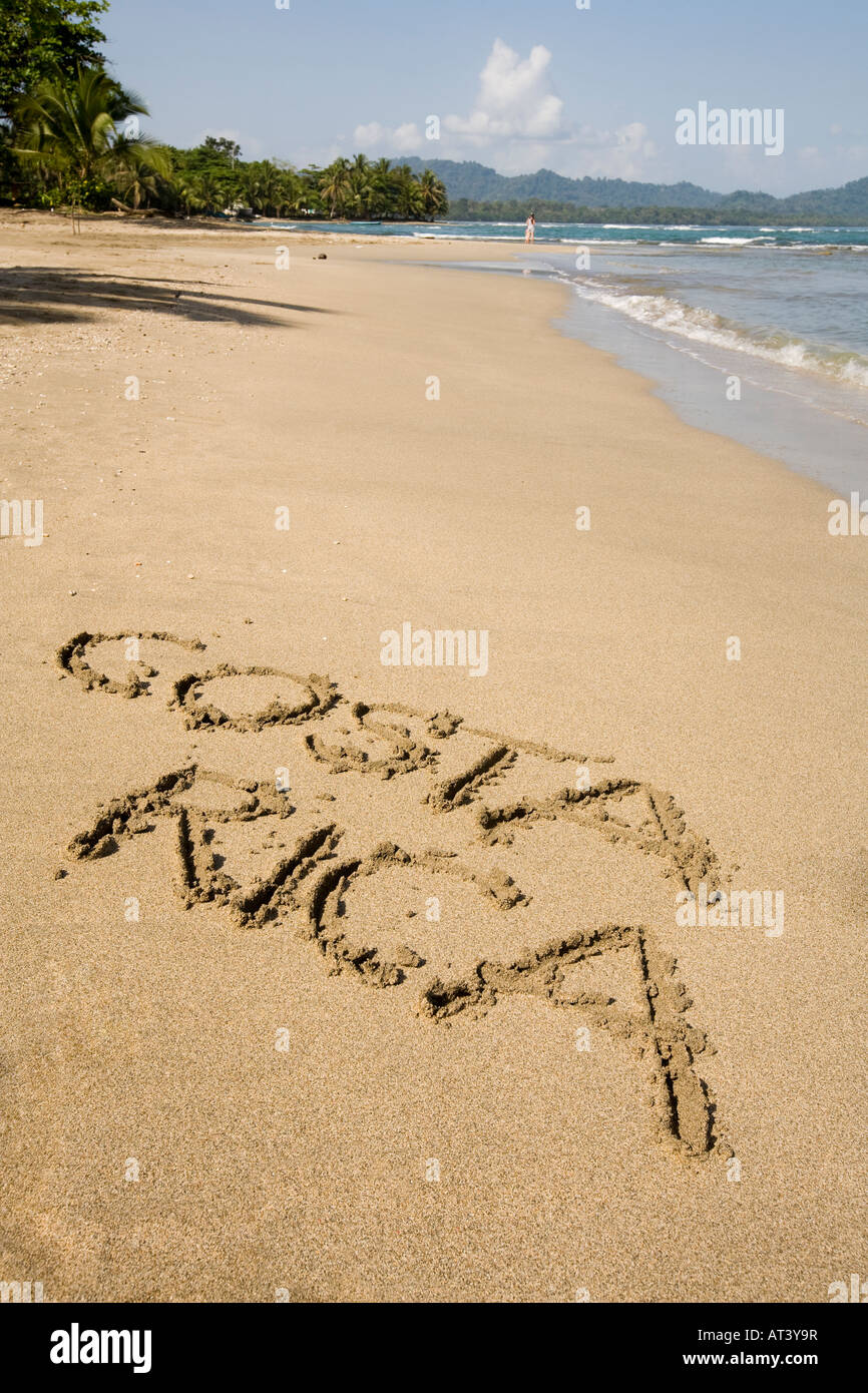 Costa Rica Caribbean Coast words Costa Rica written in sand on beach ...