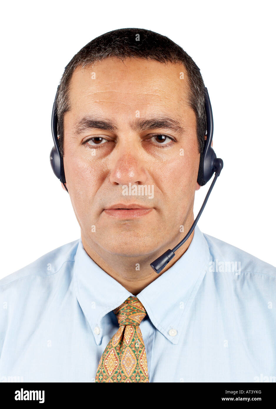 Efficient customer support man on white background Stock Photo - Alamy