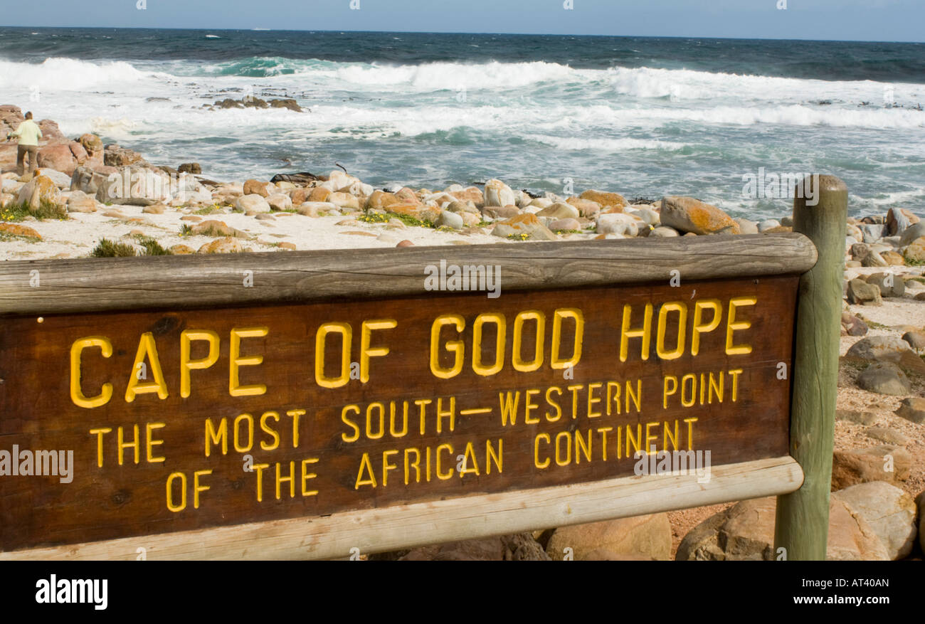 Sign at the Cape of Good Hope in the Cape Peninsula National Park ...