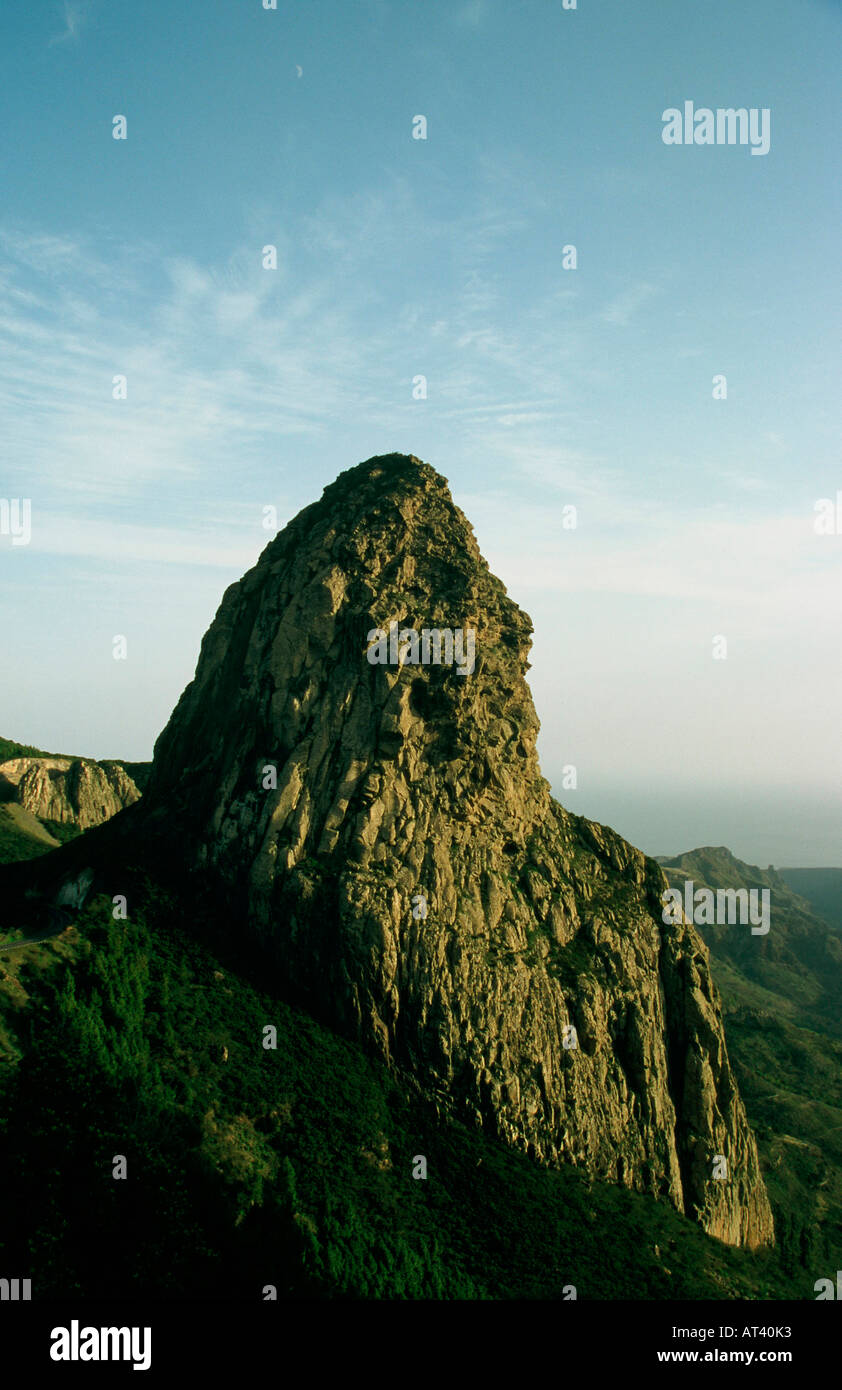 View of old volcanic plug within the Garajonay National Park La Gomera ...