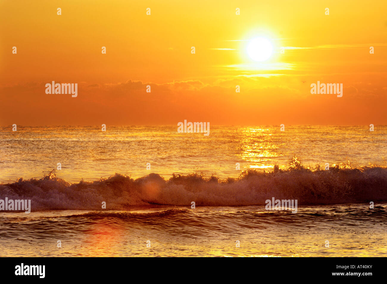 Sunset Evening over Delray Public Beach Florida with a burst of golden ...