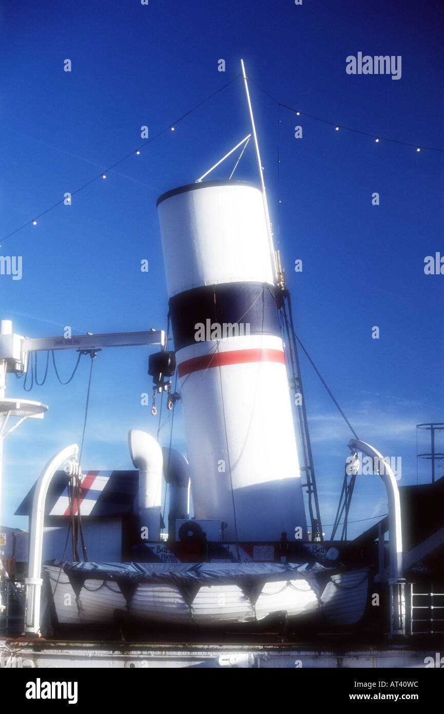 Ships funnel with lifeboat Stock Photo - Alamy