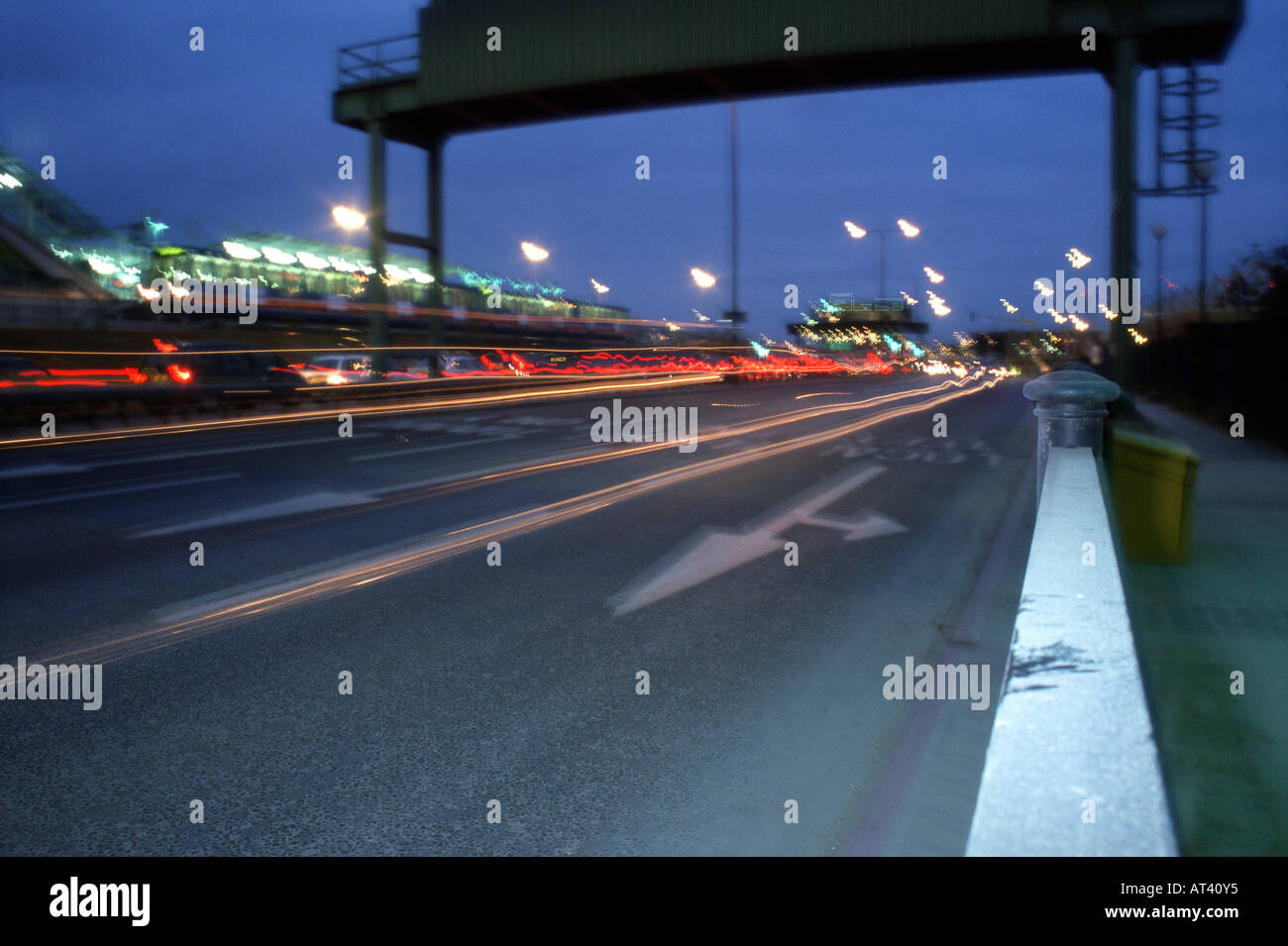 Road at night with traffic and bridge Stock Photo - Alamy