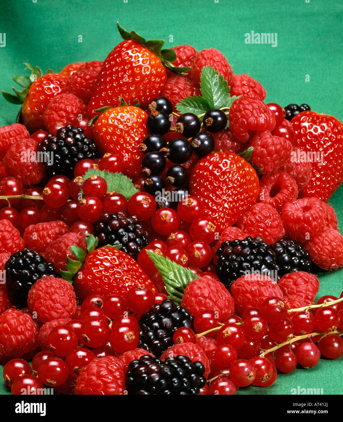 Fresh mixed berries (strawberries, raspberries, red currents, black ...