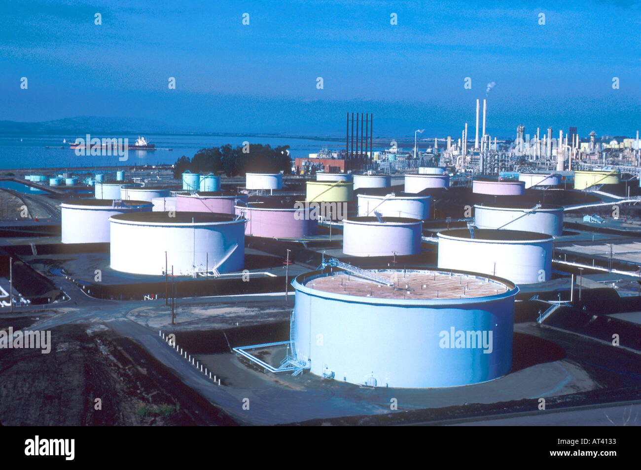 Fuel storage tanks at the Union Oil Refinery in Valejo California San ...
